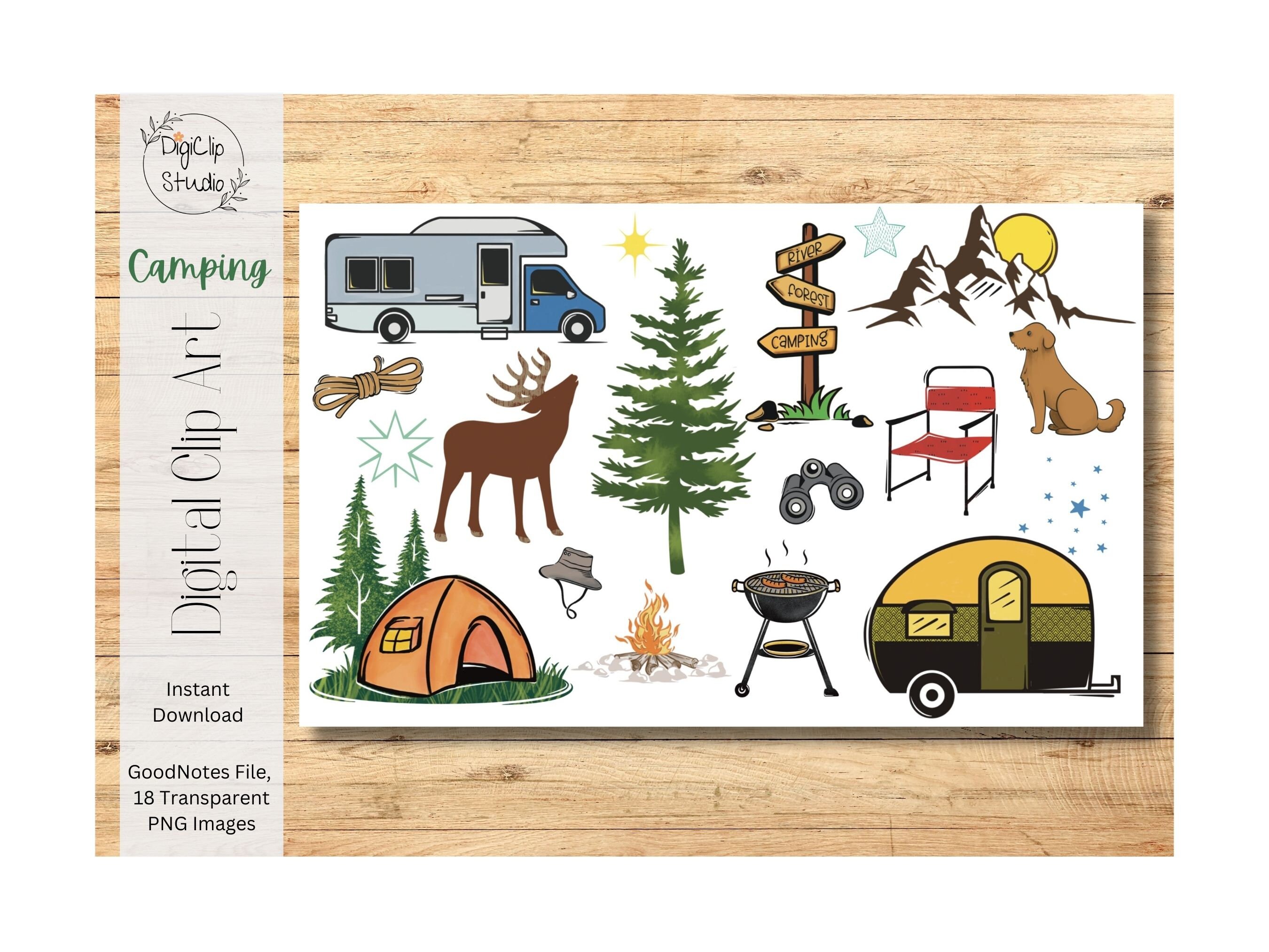 Camping Digital Clip Art, Goodnotes Clip Art, Digital Scrapbook ...