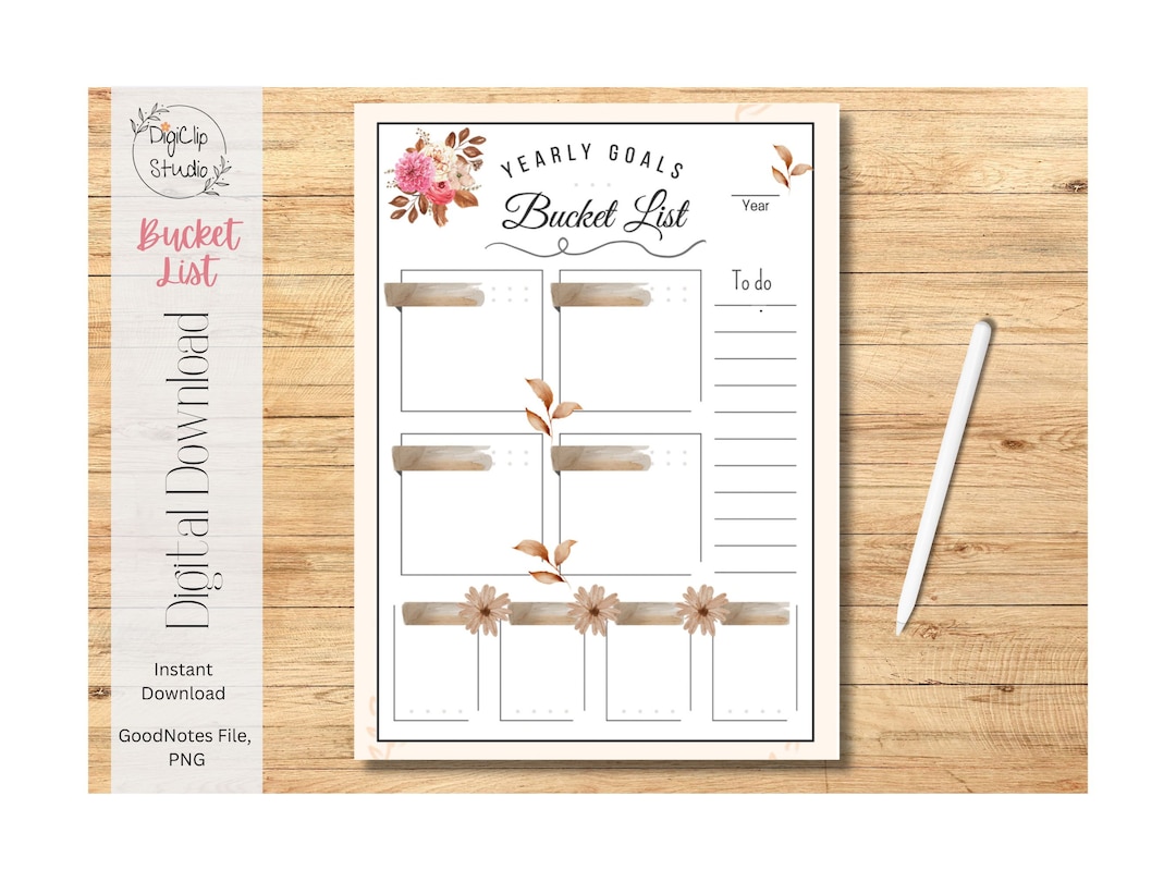 Goodnotes Digital Journal Bucket List Layout | PNG | Digital Planner ...