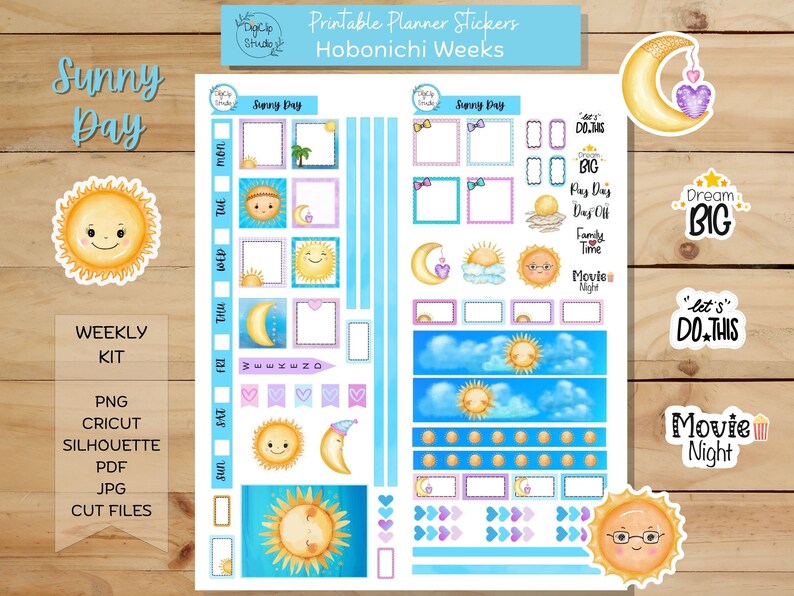 Sunny Day Hobonichi Stickers Printable Weeks Weekly Sticker Kit ...