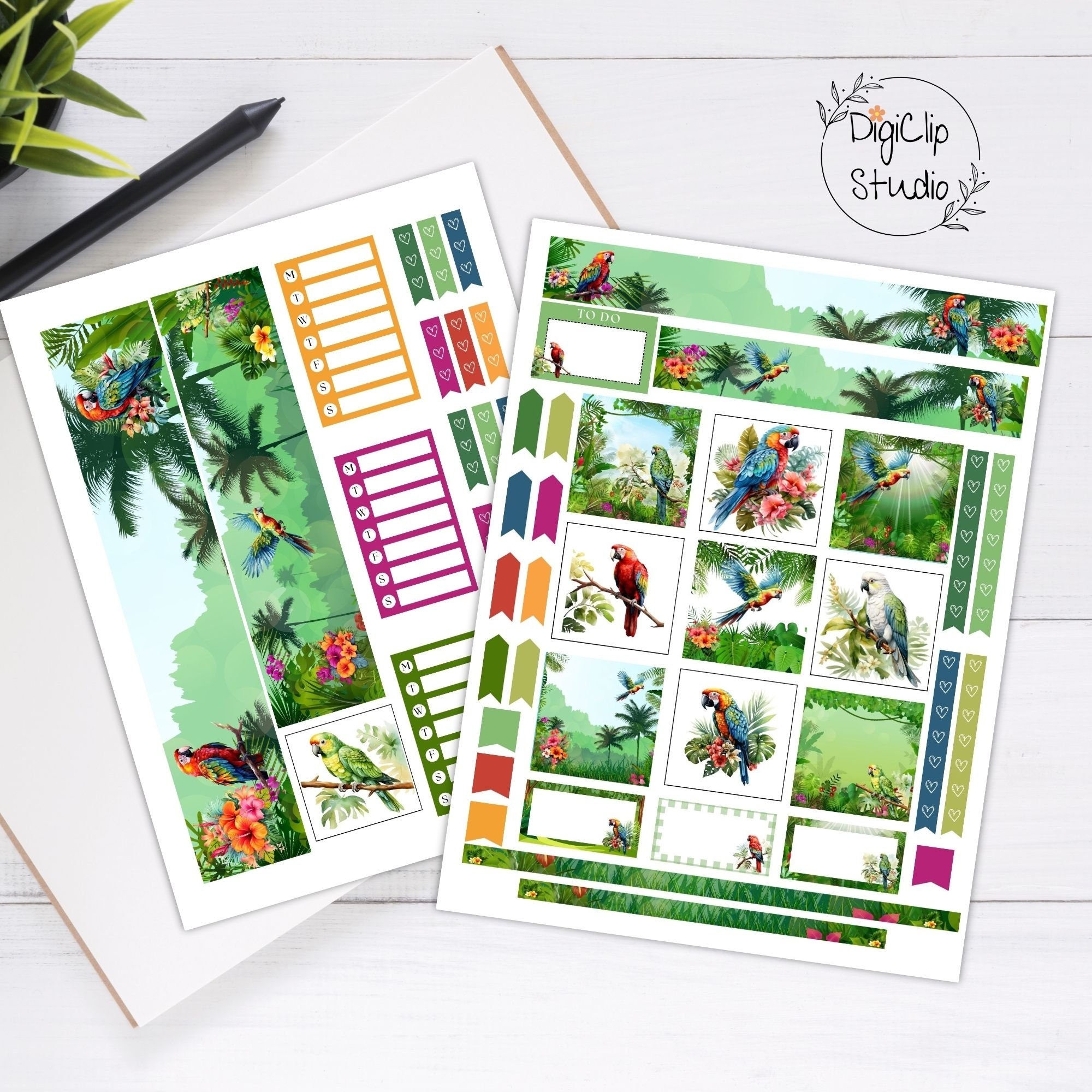 Parrots in Jungle Happy Planner Classic Monthly & Weekly Bundle ...