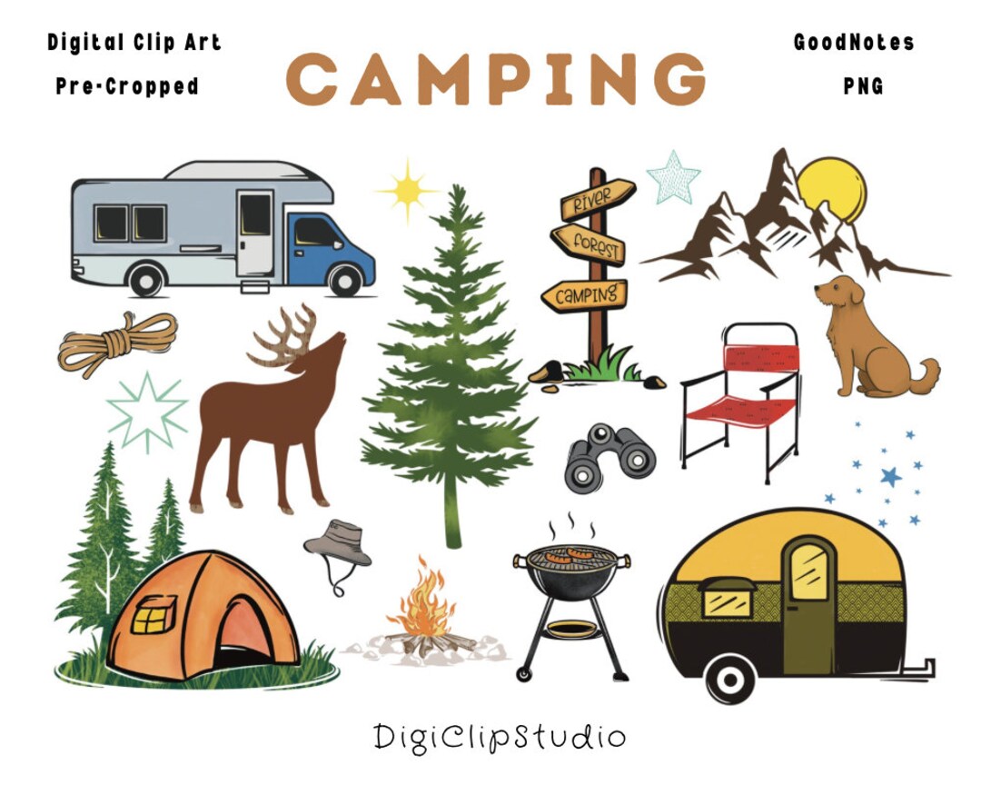 Camping Digital Clip Art, Goodnotes Clip Art, Digital Scrapbook ...