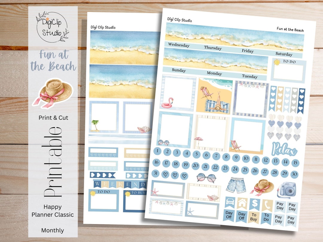 Fun at the Beach Happy Planner Stickers Classic Monthly Kit Printable ...