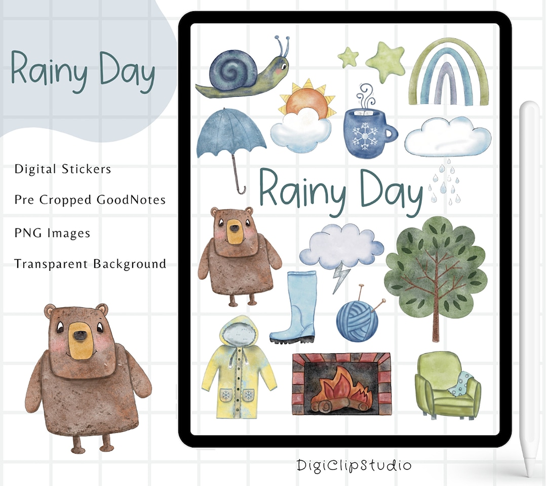 Rainy Day Digital Clip Art, Goodnotes Clip Art, Scrapbook Stickers ...