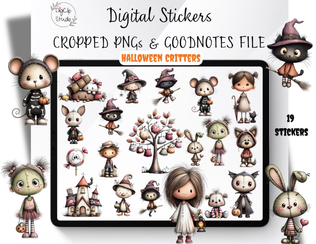 Halloween Critters Goodnotes PNG Digital Stickers, Planner & Bullet ...