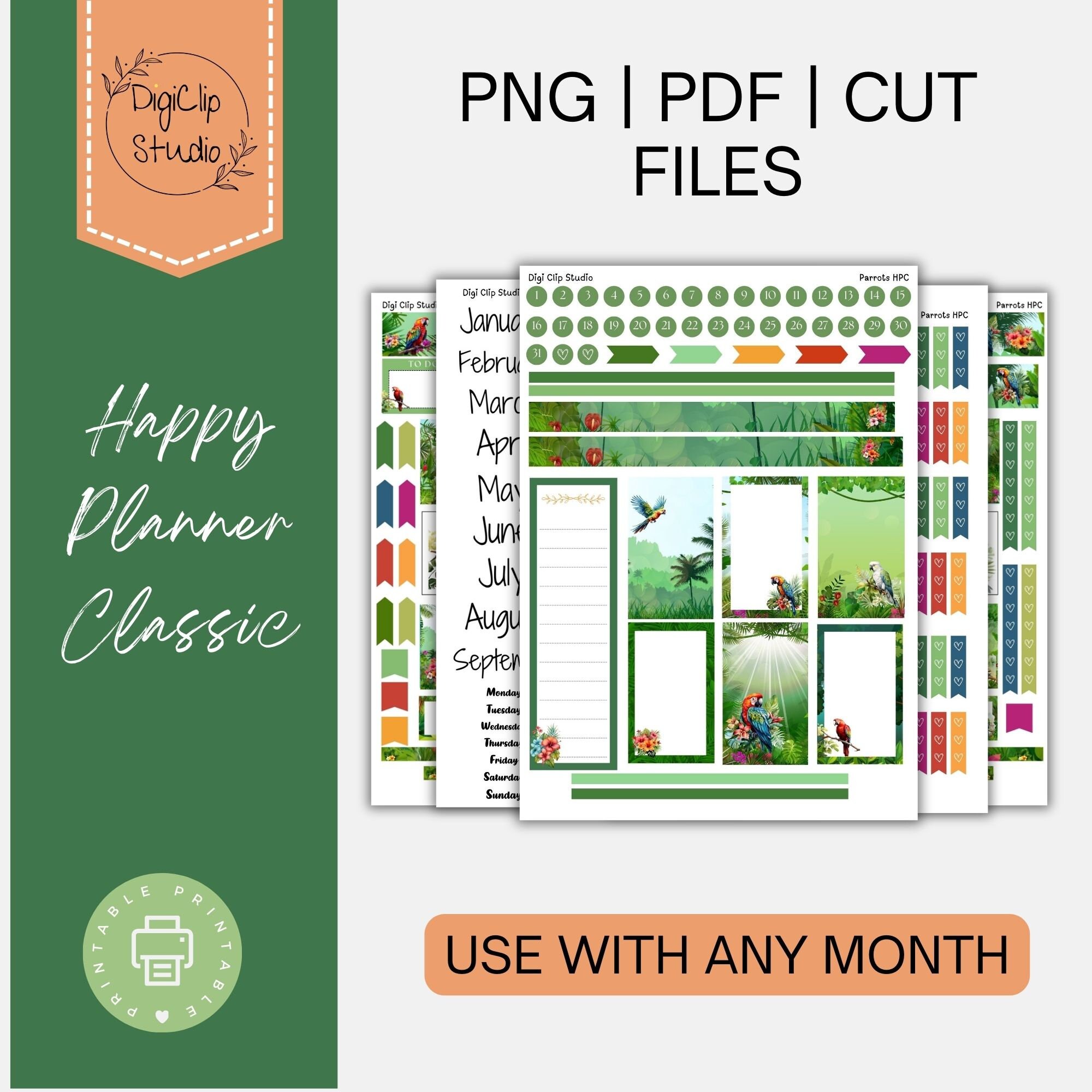 Parrots in Jungle Happy Planner Classic Monthly & Weekly Bundle ...