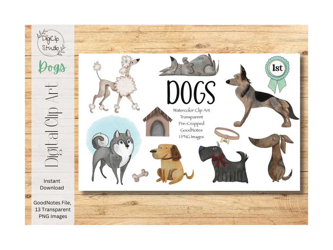 Dogs Digital Clip Art, Goodnotes Clip Art, Scrapbook Stickers, Digital ...