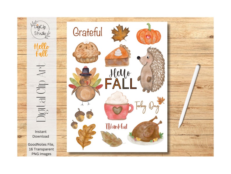 Hello Fall Digital Clip Art, Goodnotes Clip Art, Scrapbook Stickers ...