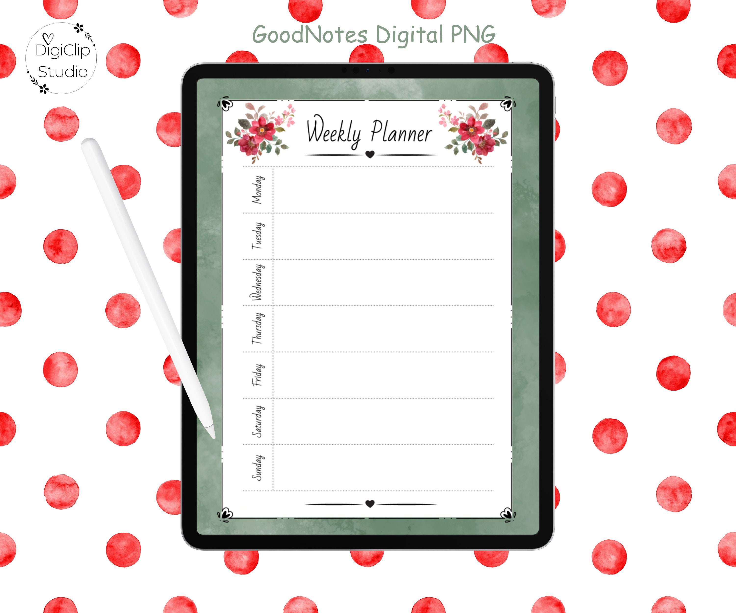 Goodnotes Digital Journal Weekly Layout PNG Floral Green Digital ...