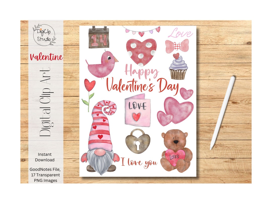 Valentines Day Digital Clip Art, Goodnotes Clip Art, Scrapbook Stickers ...