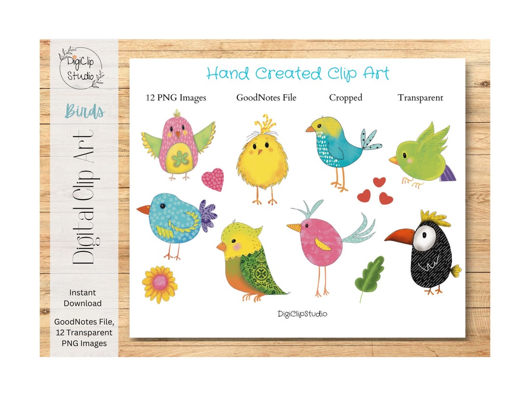 Birds Digital Clip Art, Goodnotes Clip Art, Scrapbook Stickers, Digital ...