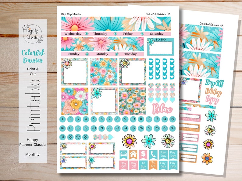 Colorful Daisies Happy Planner Stickers Classic Monthly Kit Printable ...