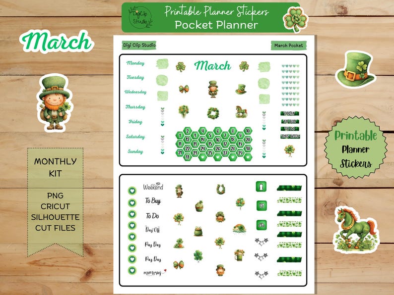 March Pocket Planner Stickers, Printable Mini Planner Stickers, Spring ...