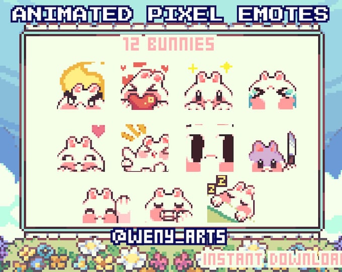 Twitch Animated Emotes Kawaii Pixel Pink Rabbit Plushie for Twitch ...