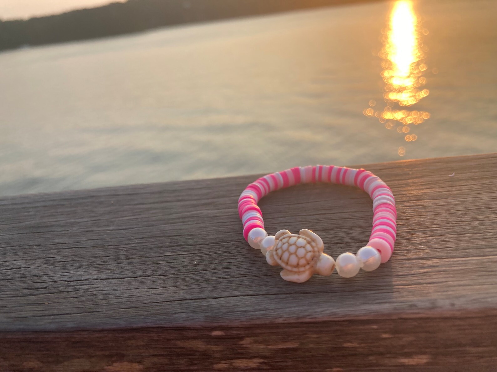 Pink Clay Bracelet With Turtle Charm - Etsy