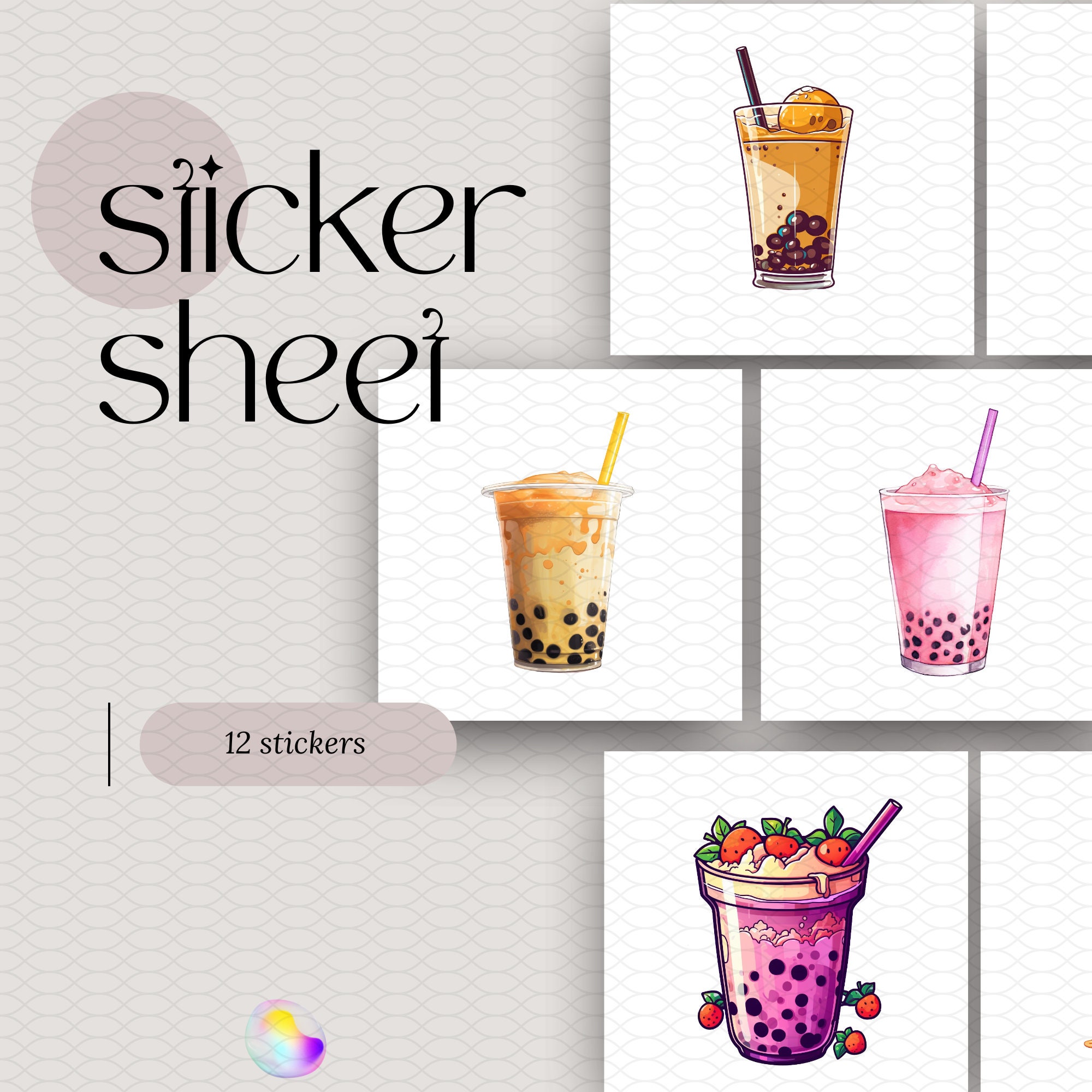 Boba Drink Sticker Sheet 1 Boba Tea Bubble Stickers Whimsical Bubble ...