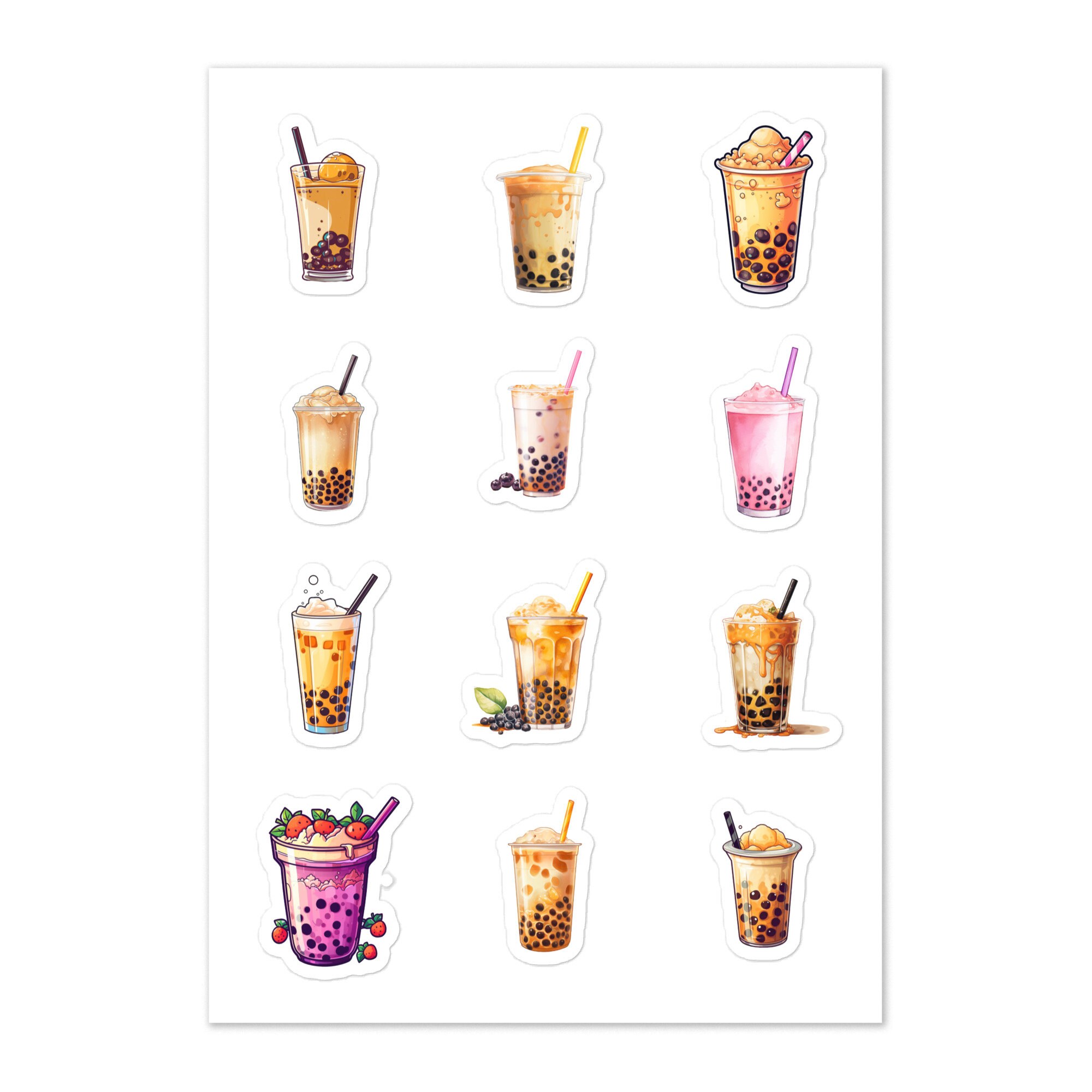 Boba Drink Sticker Sheet 1 Boba Tea Bubble Stickers Whimsical Bubble ...