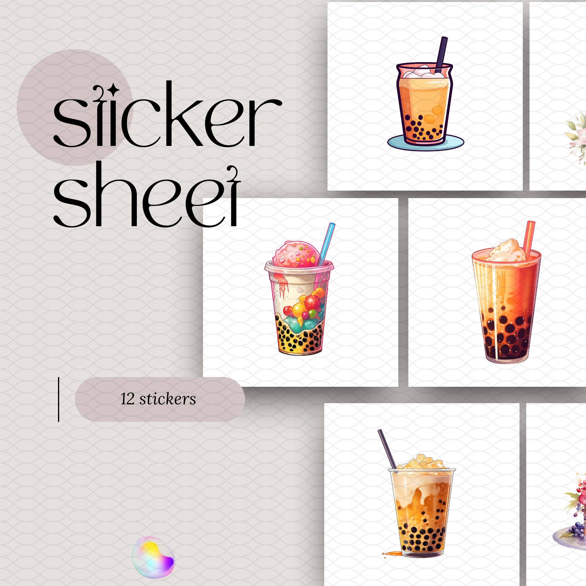 Boba Drink Sticker Sheet 13 Bubble Milk Tea Planner Stickers Boba Drink ...