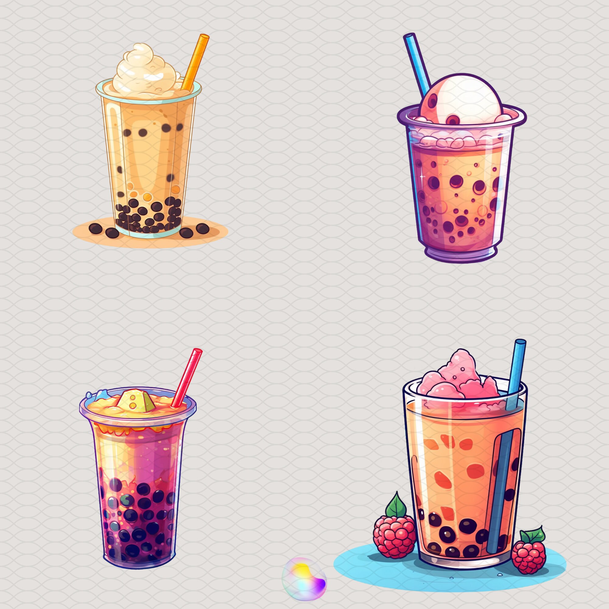 Boba Drink Sticker Sheet 4 Boba Drink Illustration Decals Bubble Milk ...