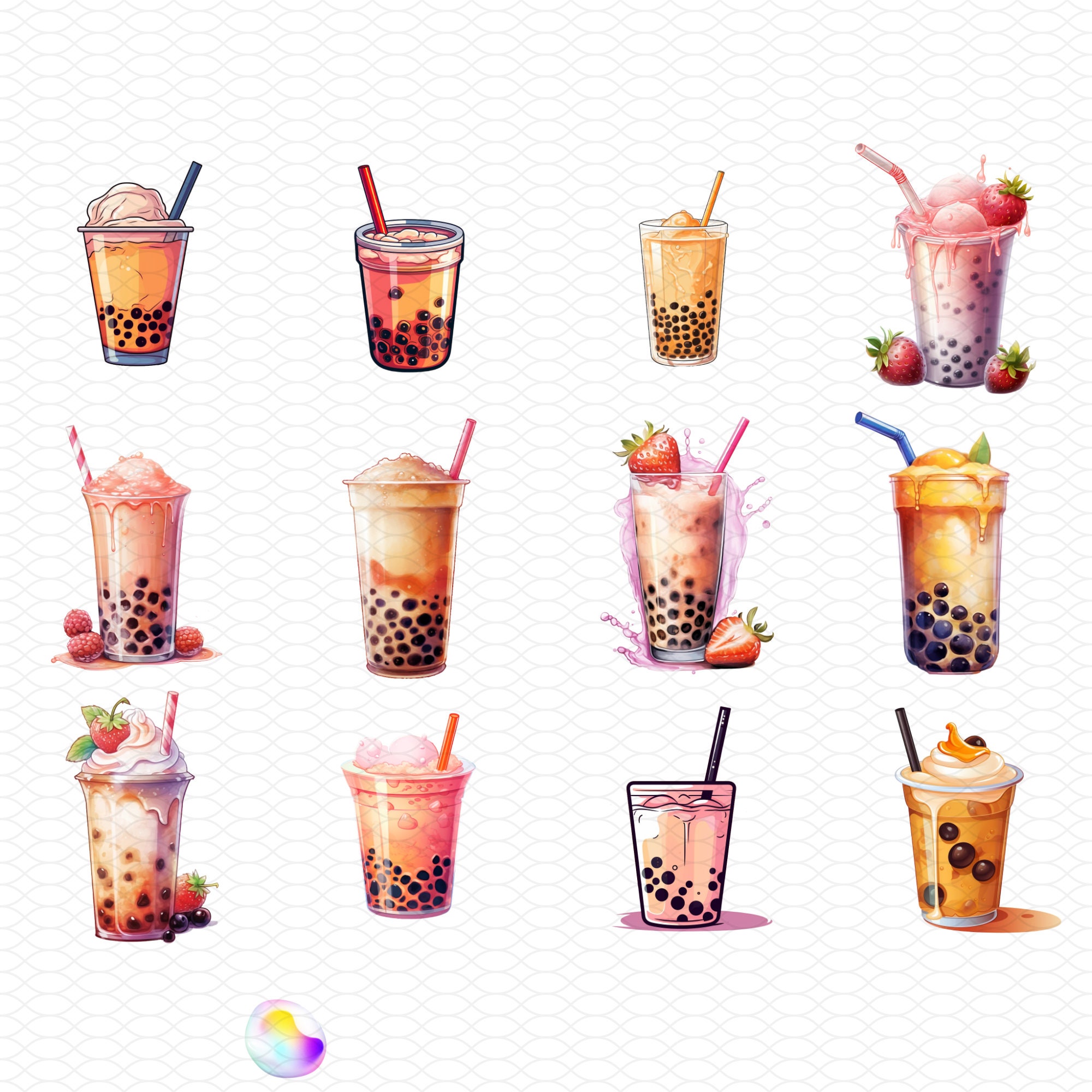 Boba Drink Sticker Sheet 5 Colorful Boba Drink Icons for - Etsy