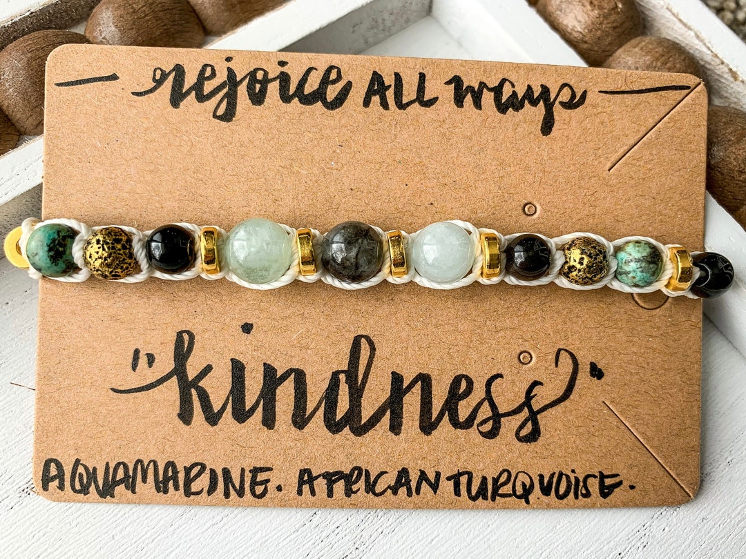 KINDNESS Affirmation - Adjustable Bracelet (aquamarine, African ...