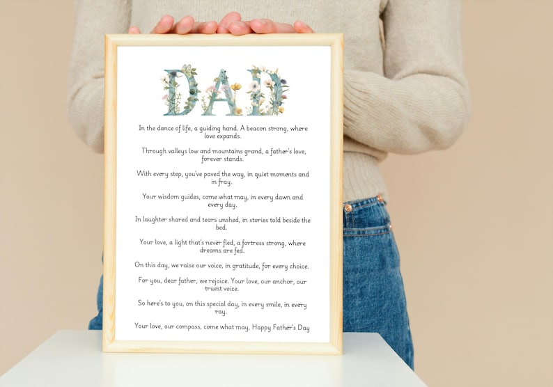 Dad Father's Day Poem Digital Print, Loved One Parent Gift, Wall Art ...