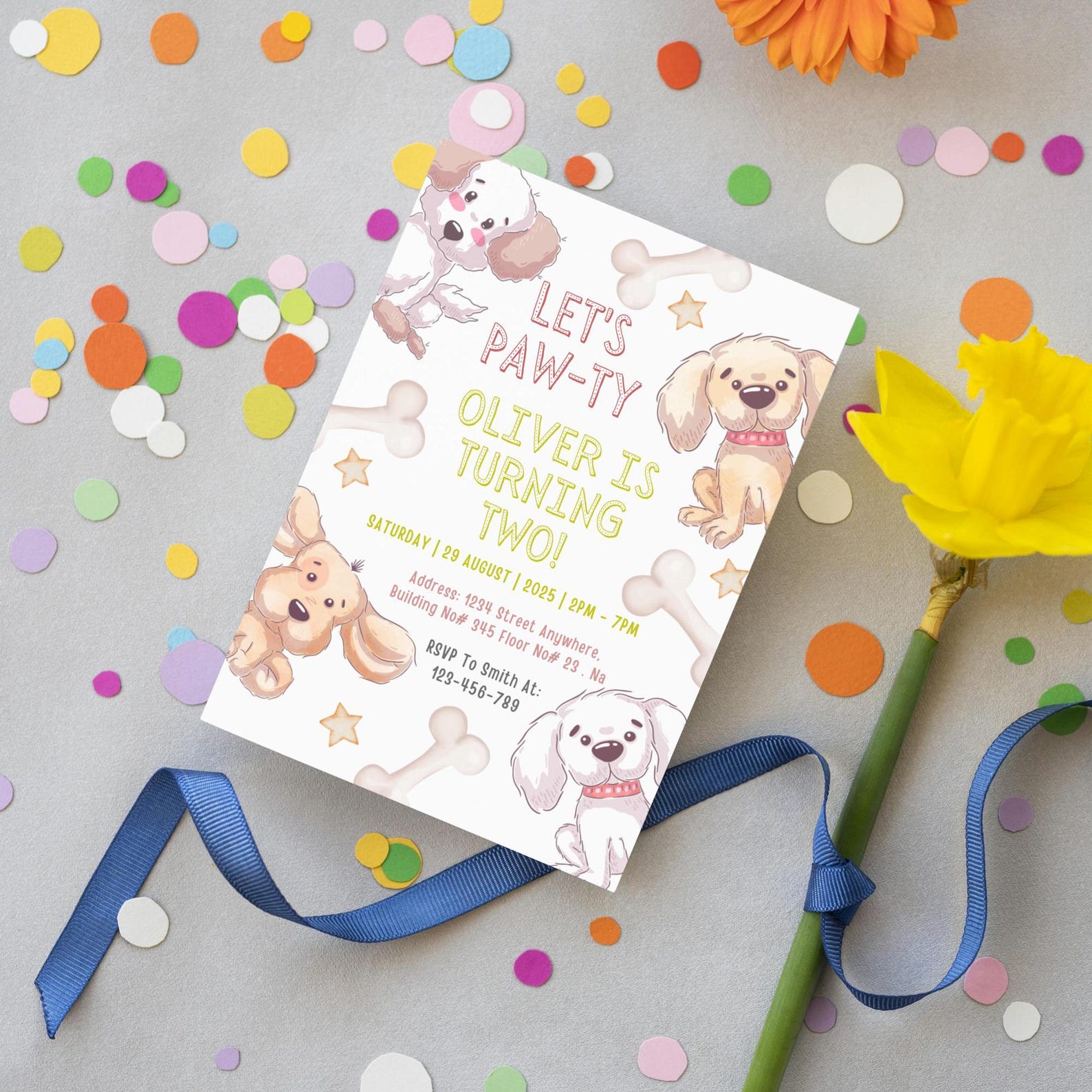 Editable Dog Birthday Party Invitation, Puppy Digital E-vite, Canva ...
