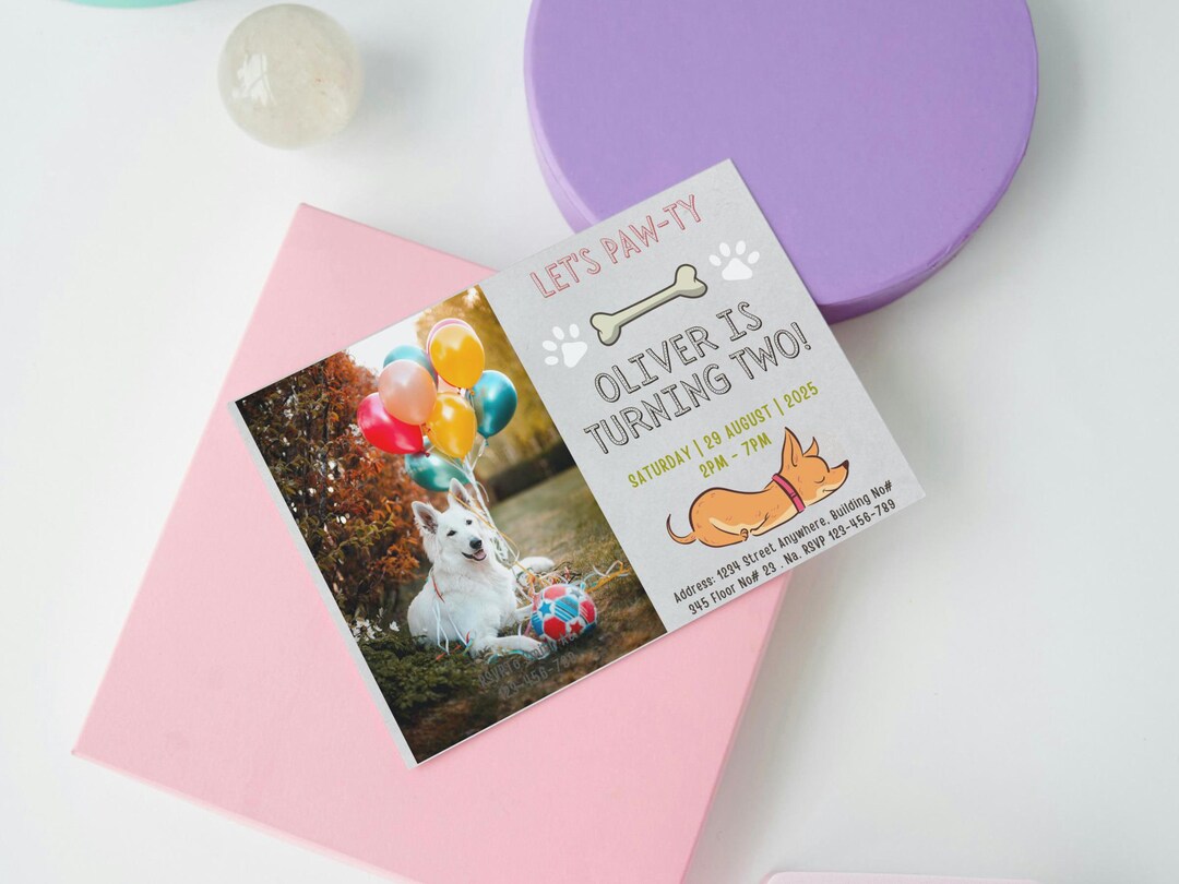 Editable Dog Birthday Party Invitation, Puppy Digital E-vite, Canva ...