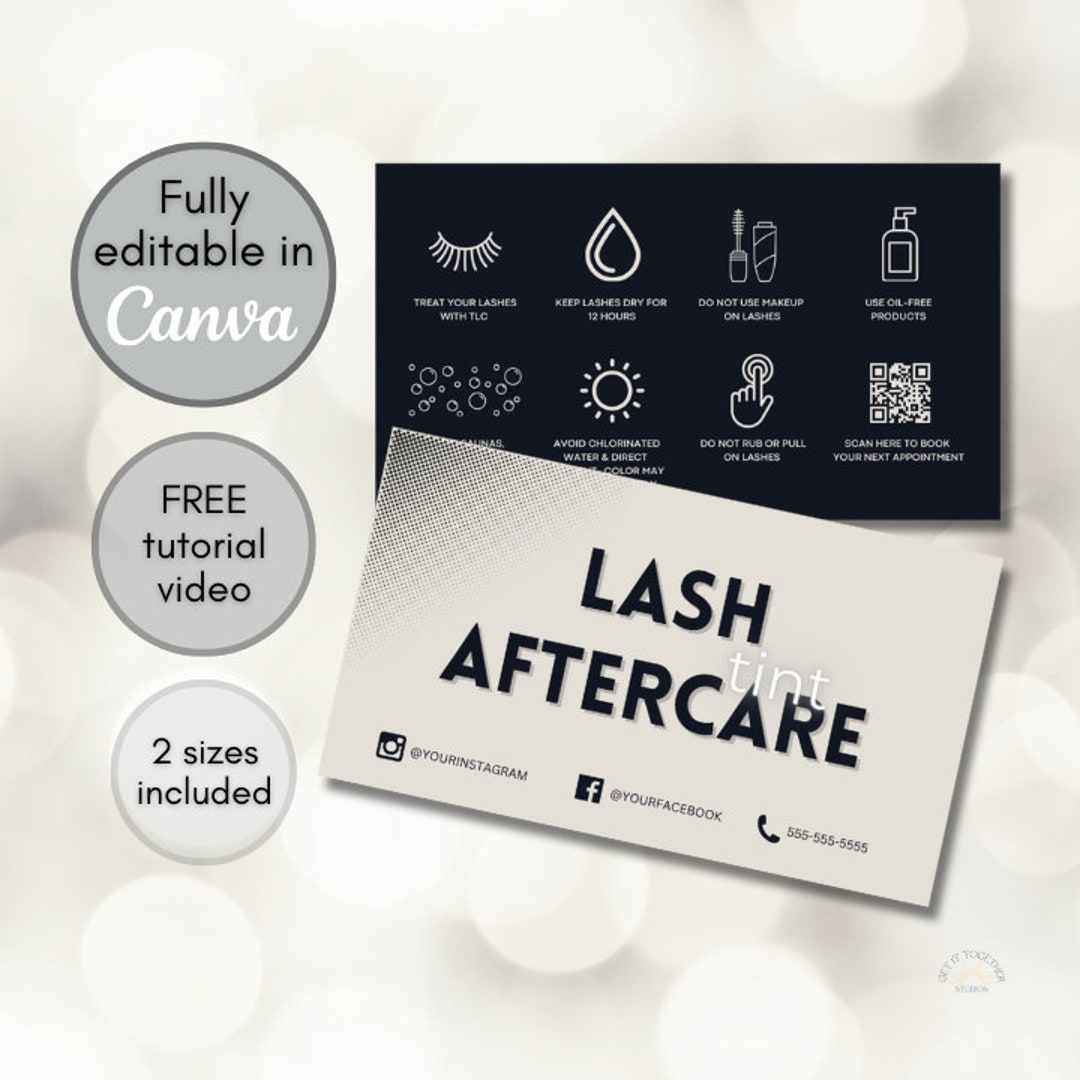 Editable Lash Tint Aftercare Template With FREE Editing Tutorial - Etsy