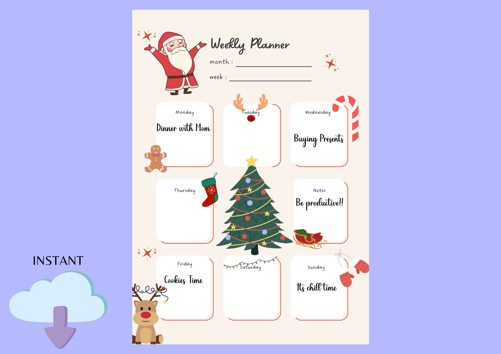 Printable Christmas Weekly Planner Cute Kids Xmas Planner DIN A4 One ...