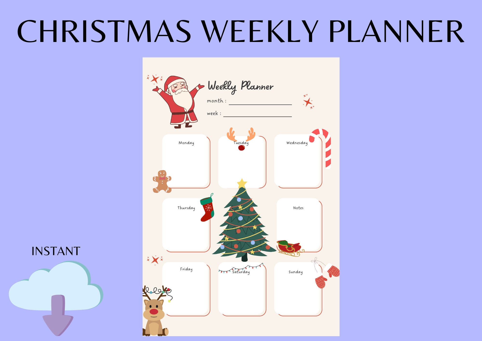 Printable Christmas Weekly Planner Cute Kids Xmas Planner DIN A4 One ...