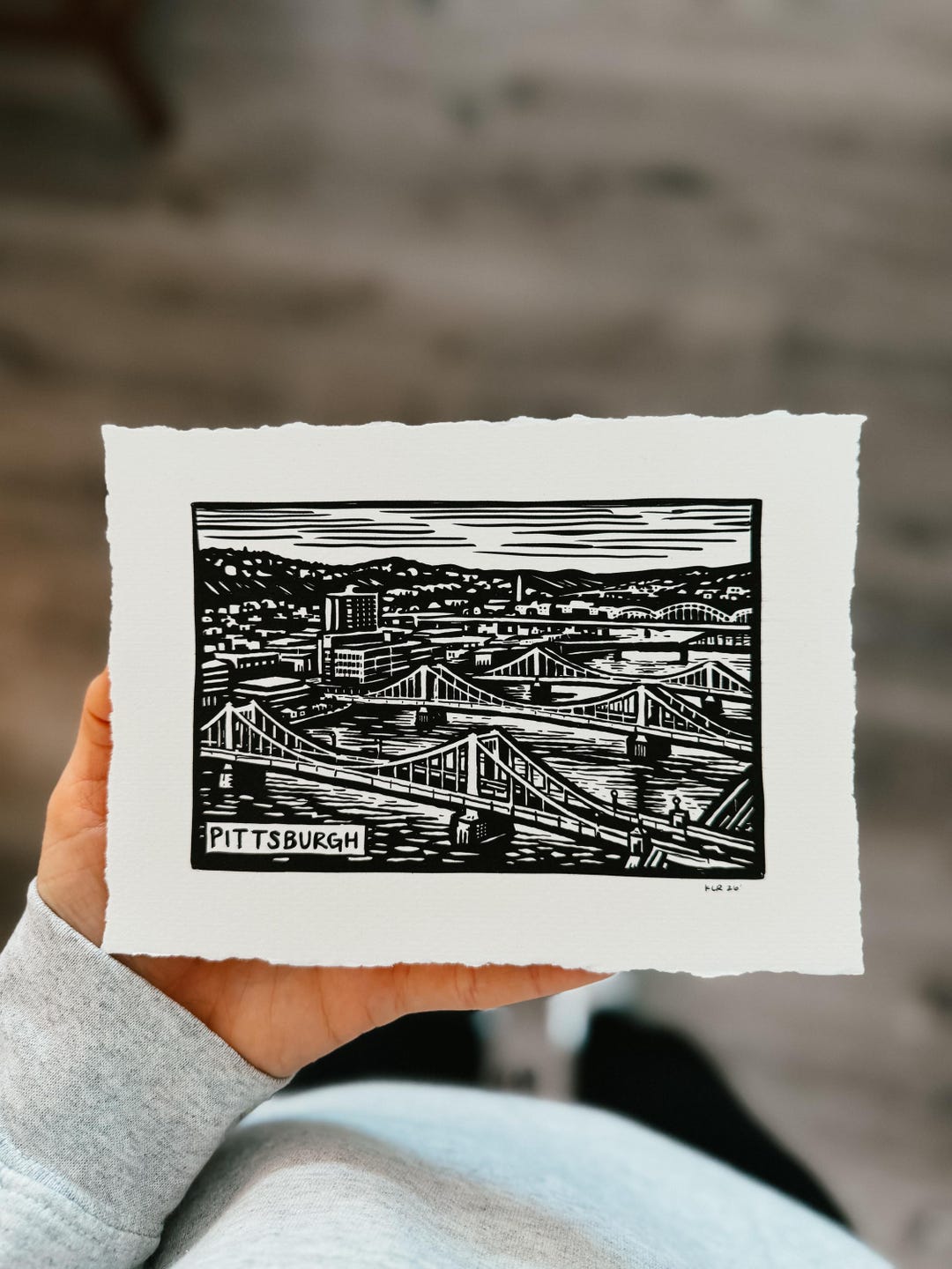 Pittsburgh Pennsylvania //digital Linocut Block Print // 4x6 // Digital ...