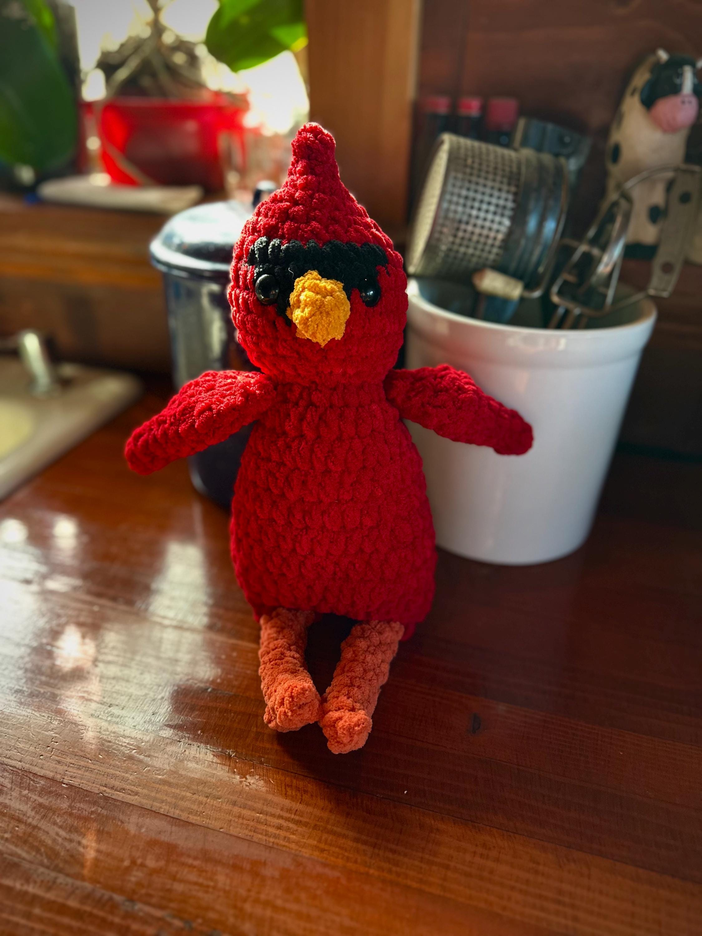 Crochet Cardinal Plushie | Handmade Chenille Yarn Snuggler - Etsy