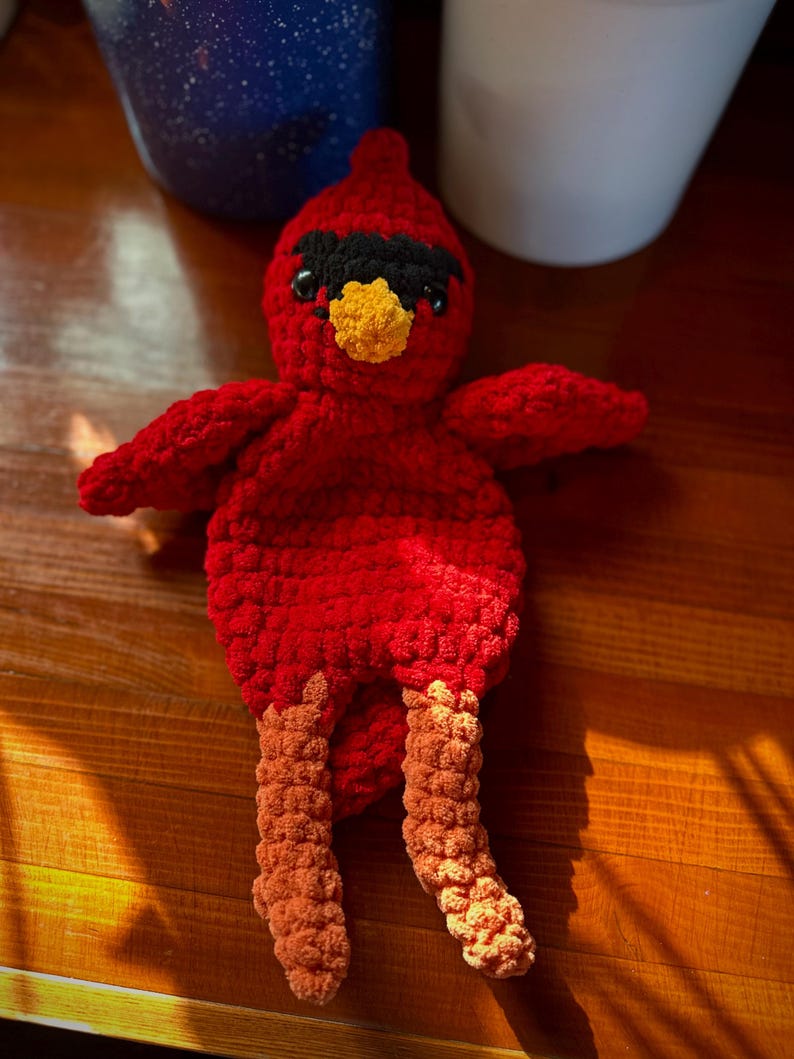 Crochet Cardinal Plushie | Handmade Chenille Yarn Snuggler - Etsy