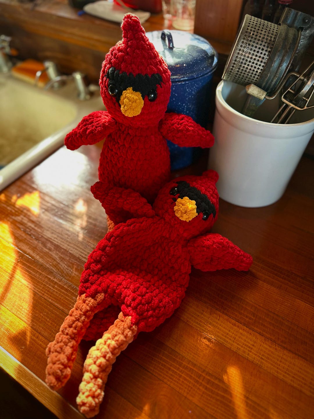 Crochet Cardinal Plushie | Handmade Chenille Yarn Snuggler - Etsy
