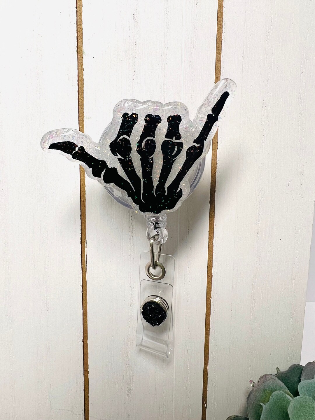 Shaka Skeleton Hand Badge Reel - Etsy