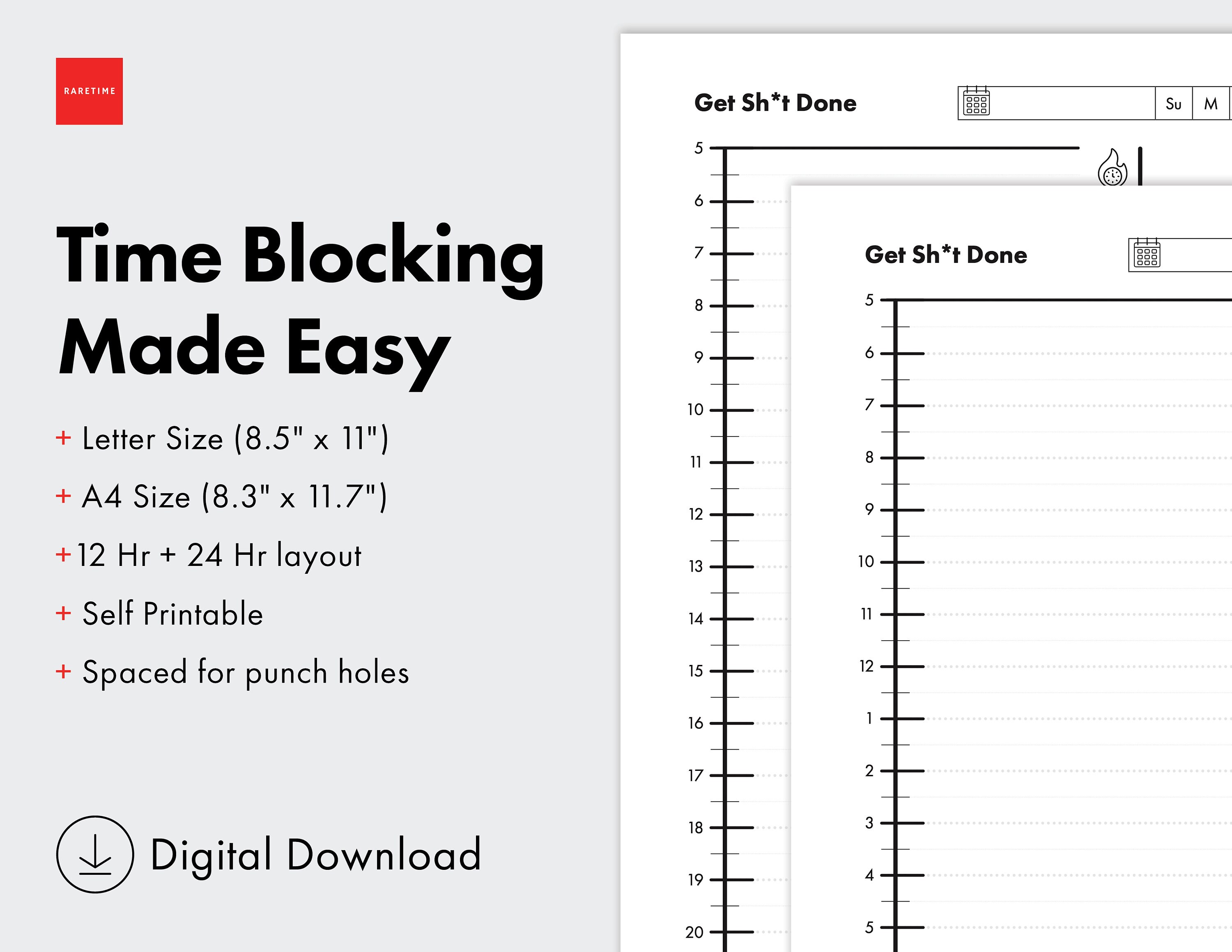 Time Blocking Daily Planner, Time Block Printable, Hourly Planner, 24 ...