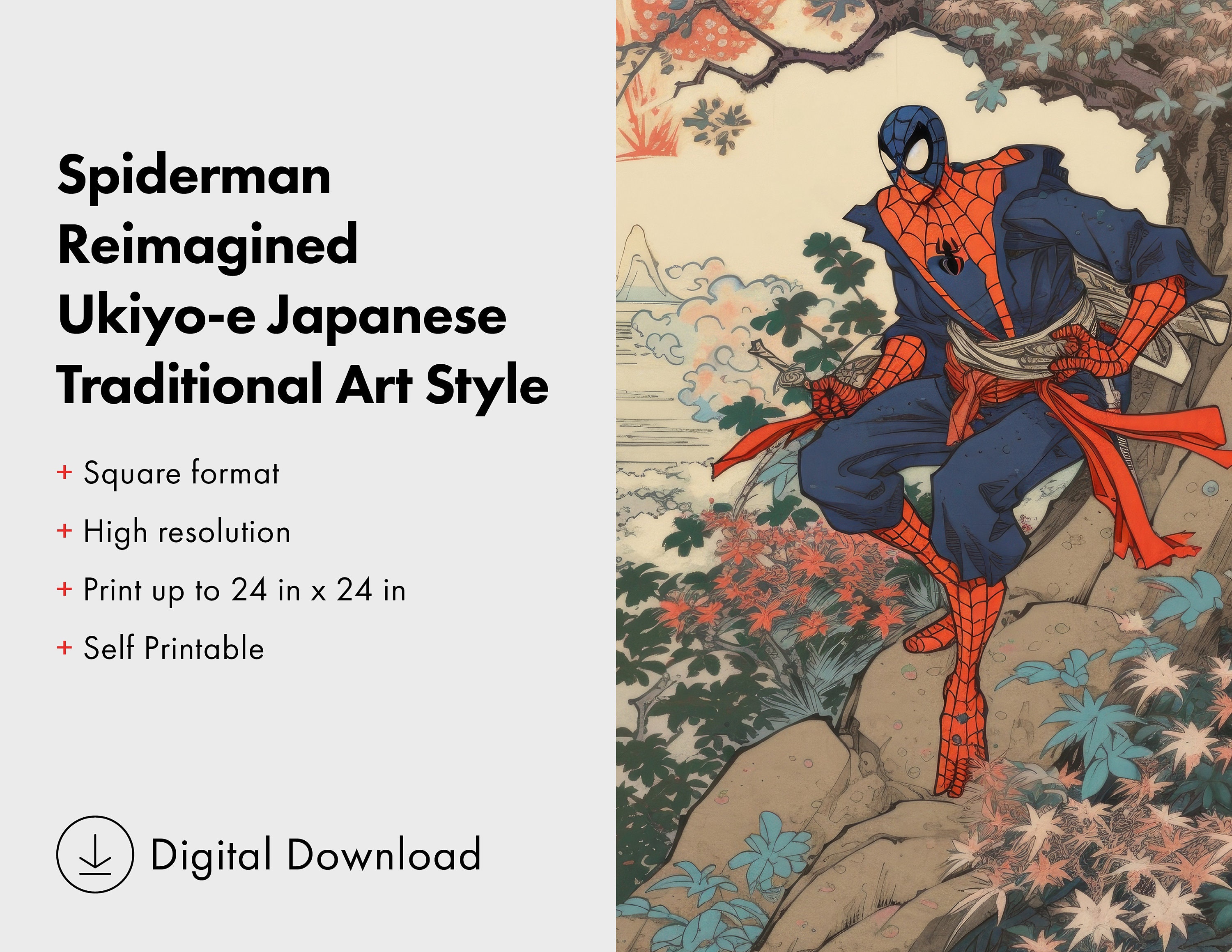 Spiderman Digital Poster Ukiyo-e Style Fan Art Printable Art Digital ...