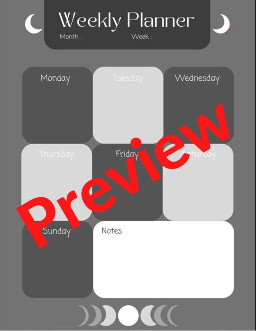 Moon Phase Gothic Witchy Weekly Planner - Etsy