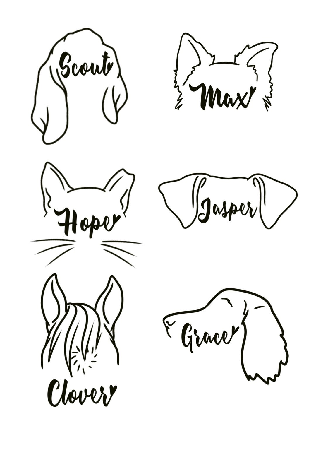 Custom Pet Ear Outline Drawing, Dog Ear Drawing, Cat Ear Drawing, Pet ...