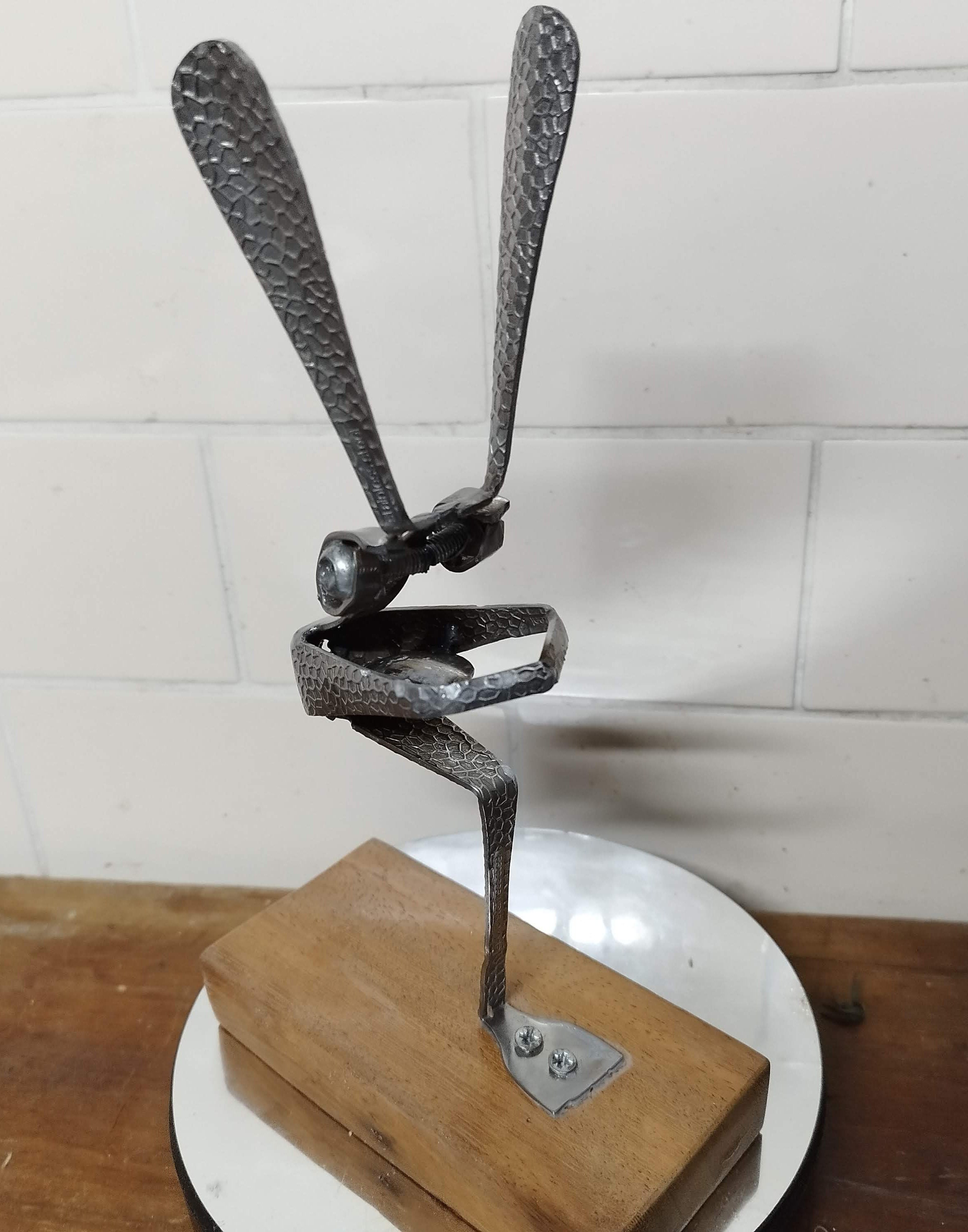 Cutlery and Wood Hare Sculpture on Wooden Base - Etsy