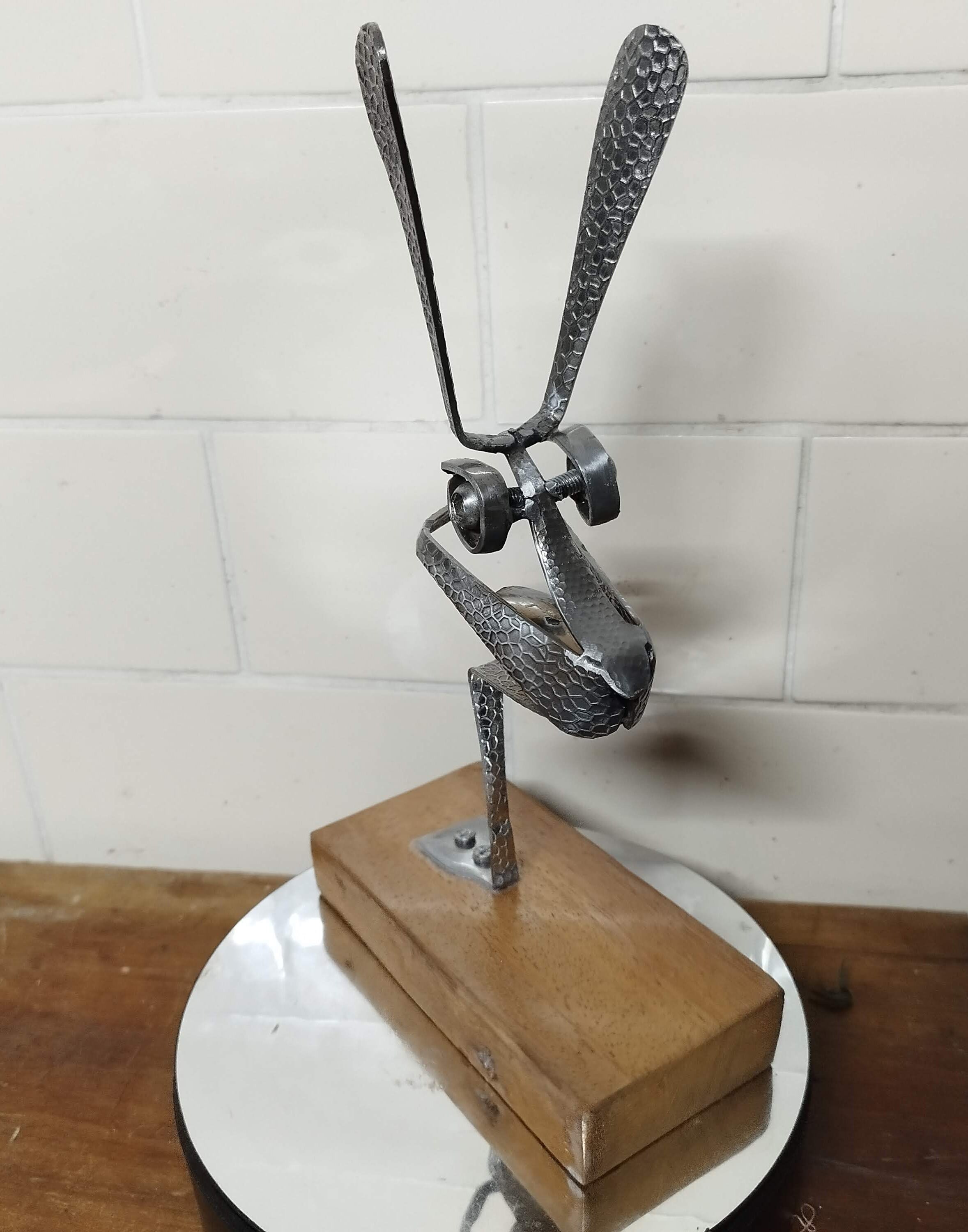 Cutlery and Wood Hare Sculpture on Wooden Base - Etsy