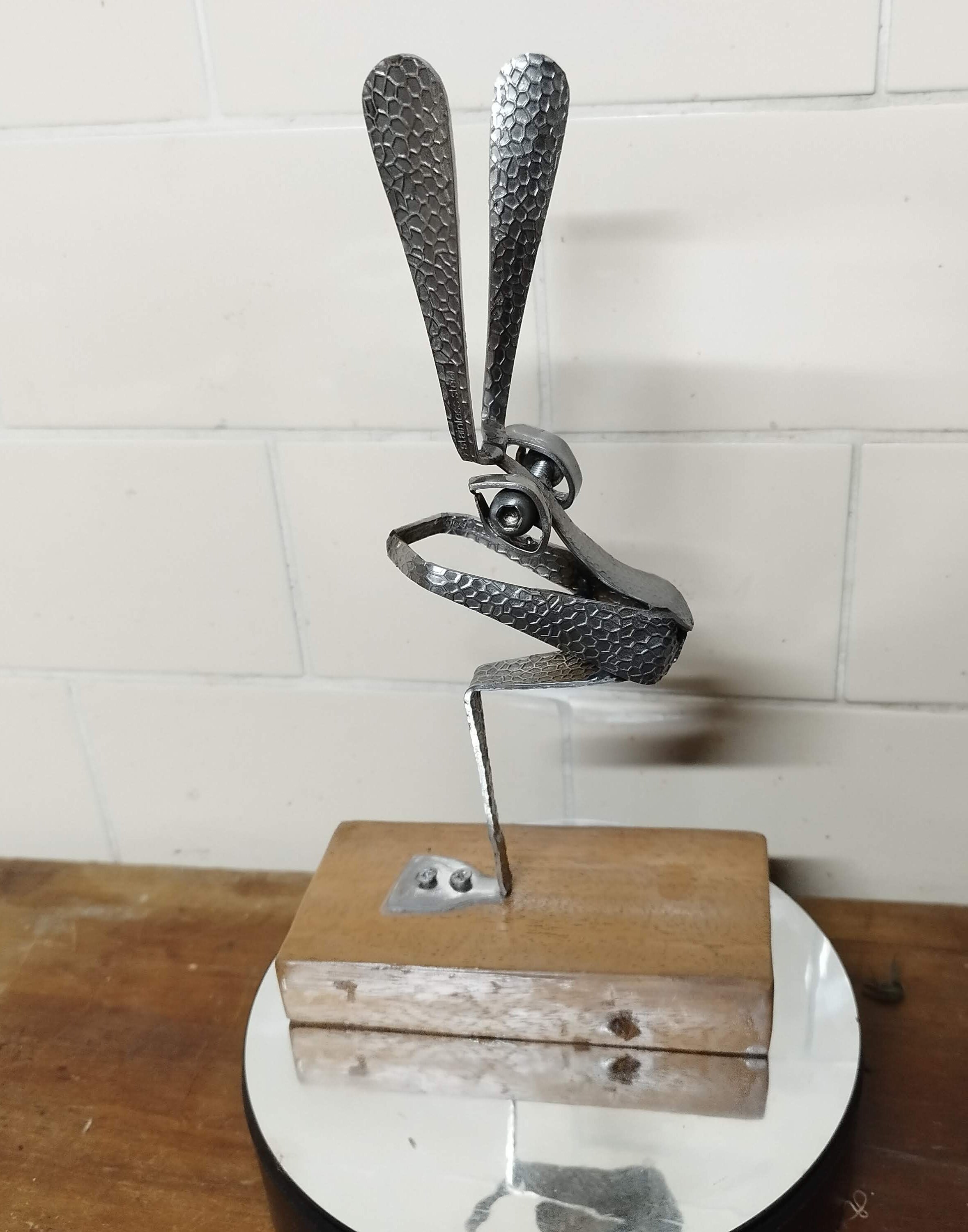 Cutlery and Wood Hare Sculpture on Wooden Base - Etsy