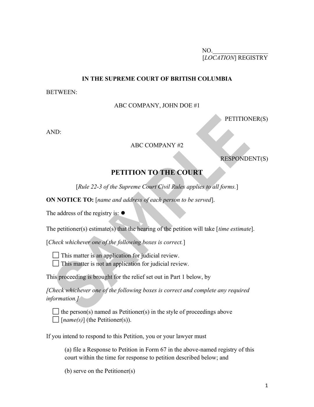 BC Supreme Court Petition Template | Form 66 (editable Word) - Etsy