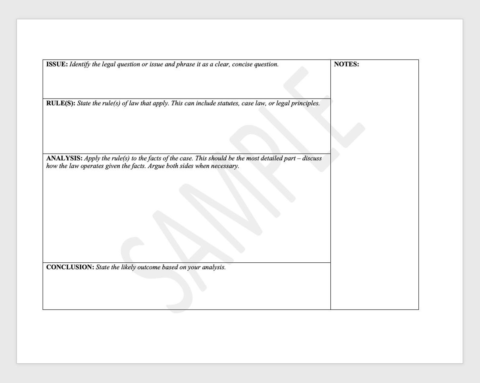 IRAC Law School Template | Printable Legal Analysis Worksheet | Issue ...