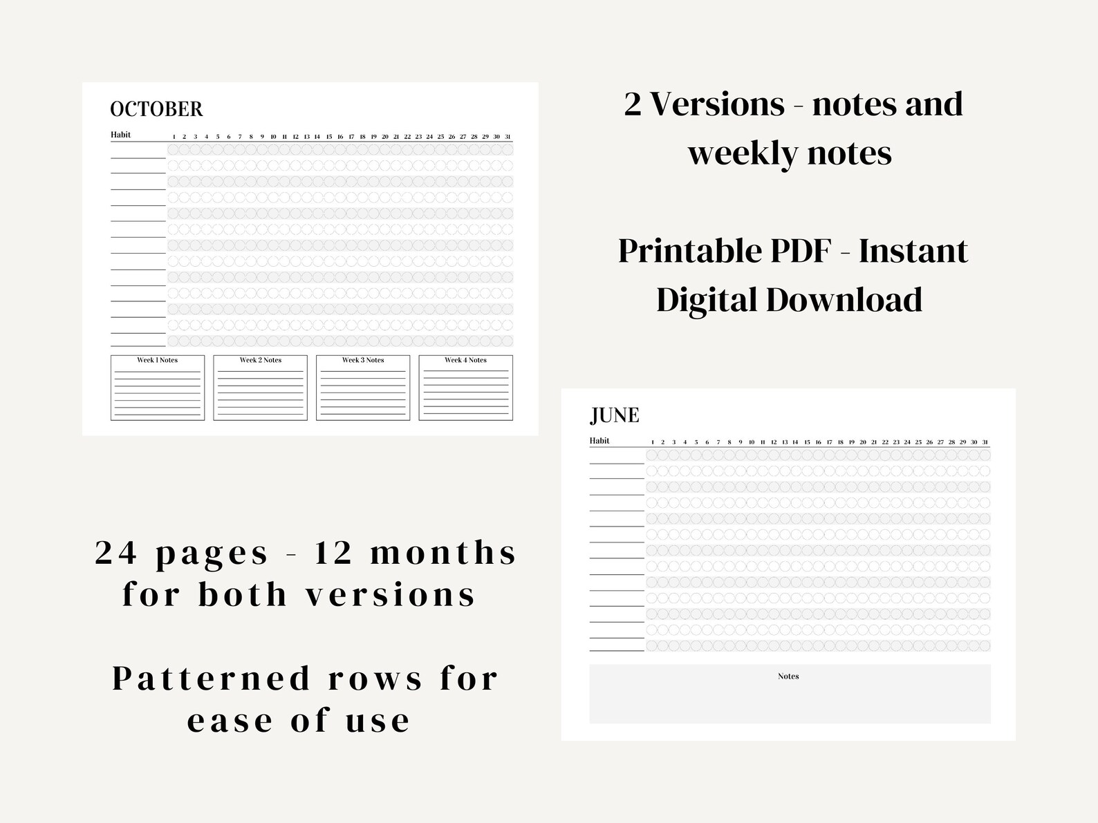 Monthly Habit Tracker Printable, Landscape Letter Instant Download ...