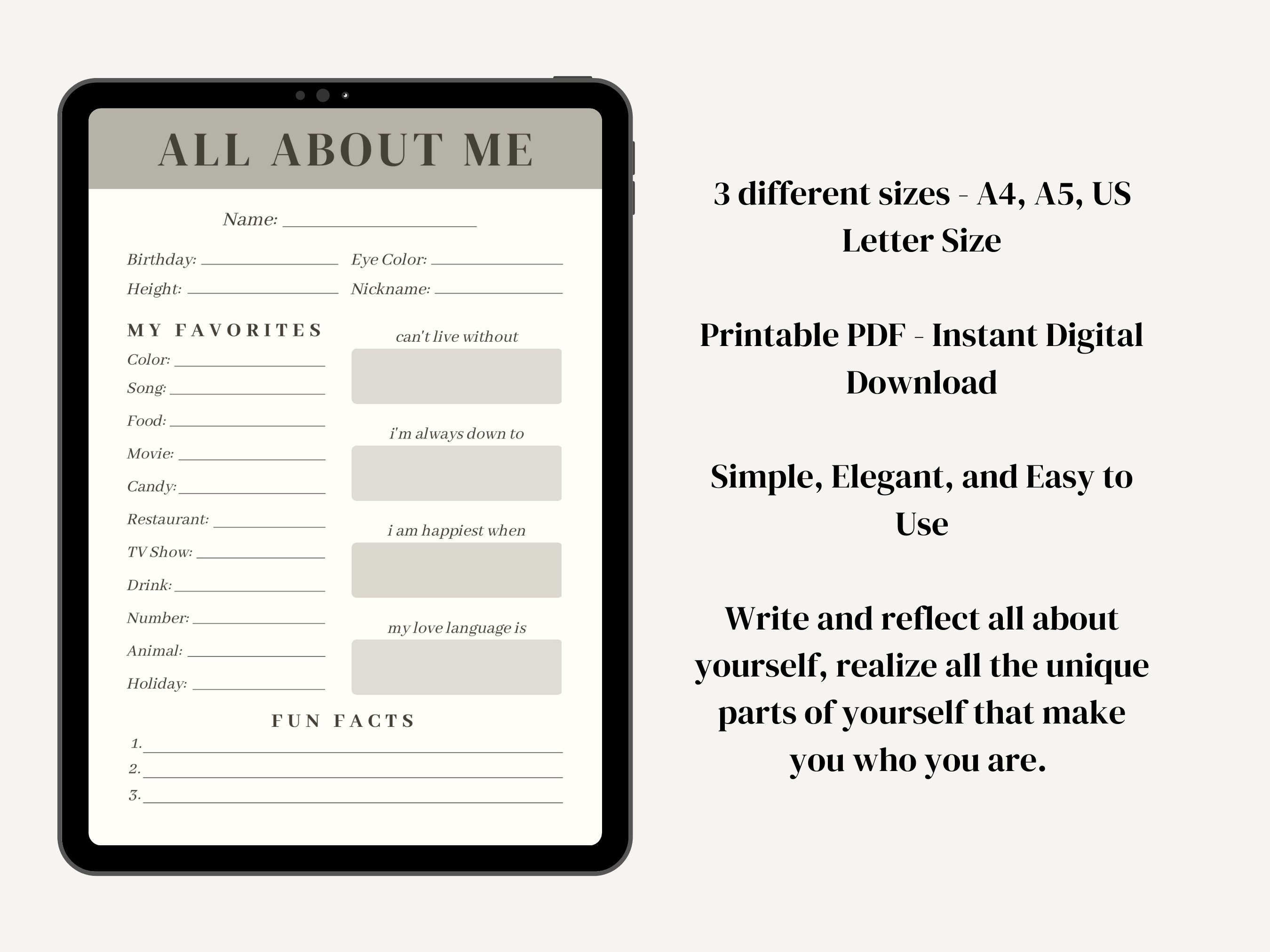 All About Me Reflection Template, Self Reflection My Favorites Journal ...