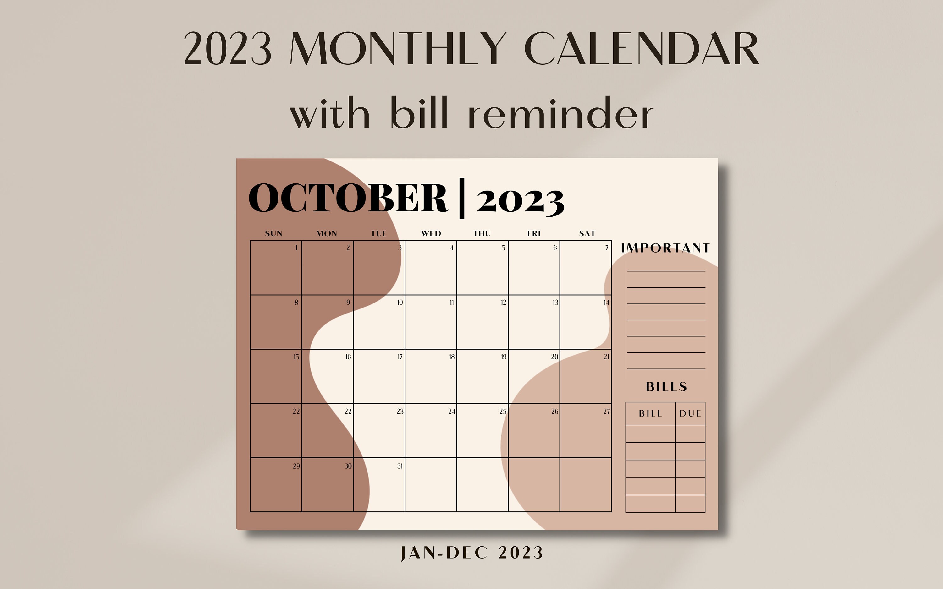 2023 Aesthetic Boho Printable Calendar Monthly, Month at a Glance Desk ...