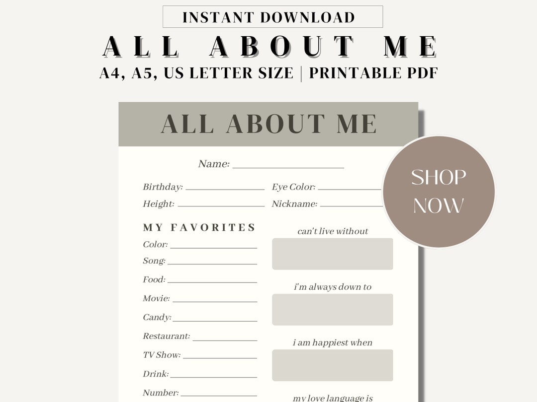 All About Me Reflection Template, Self Reflection My Favorites Journal ...