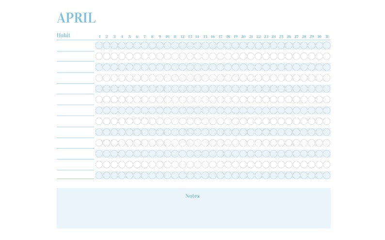 Sky Blue Monthly Habit Tracker Printable, Landscape Letter Instant ...