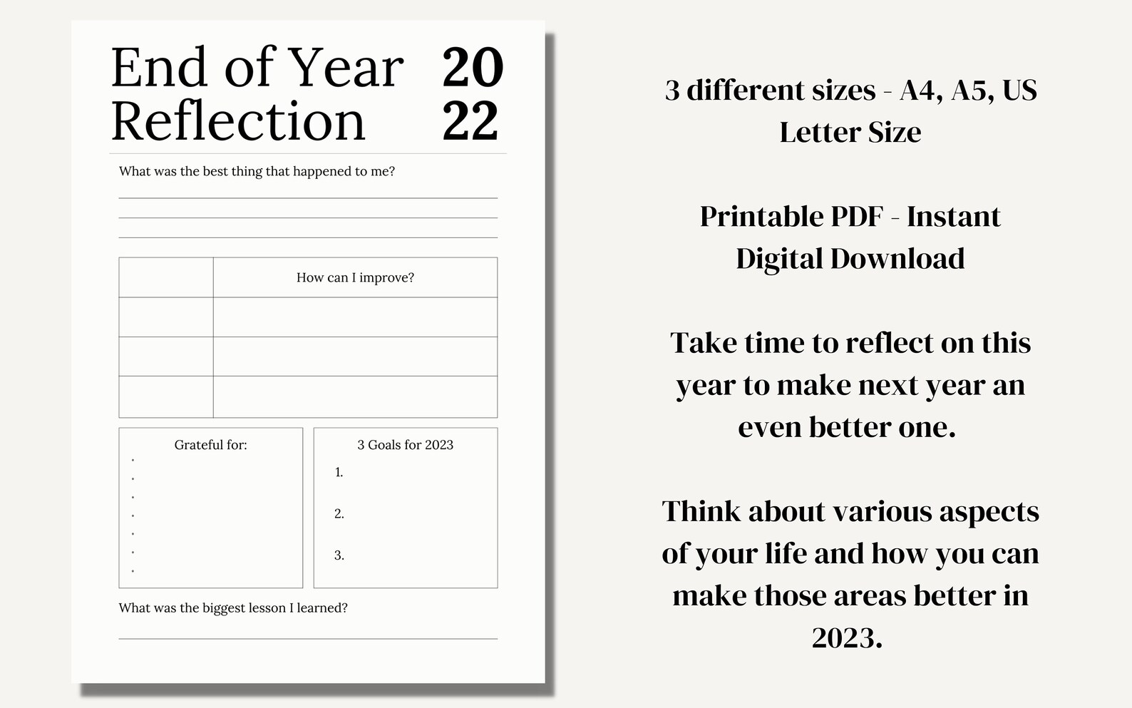 2022 Reflection Template, Instant Download Yearly Review, Goal Planner ...